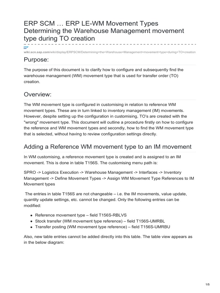 Movement Types Determining The WM Movement Type During TO Creation PDF ...