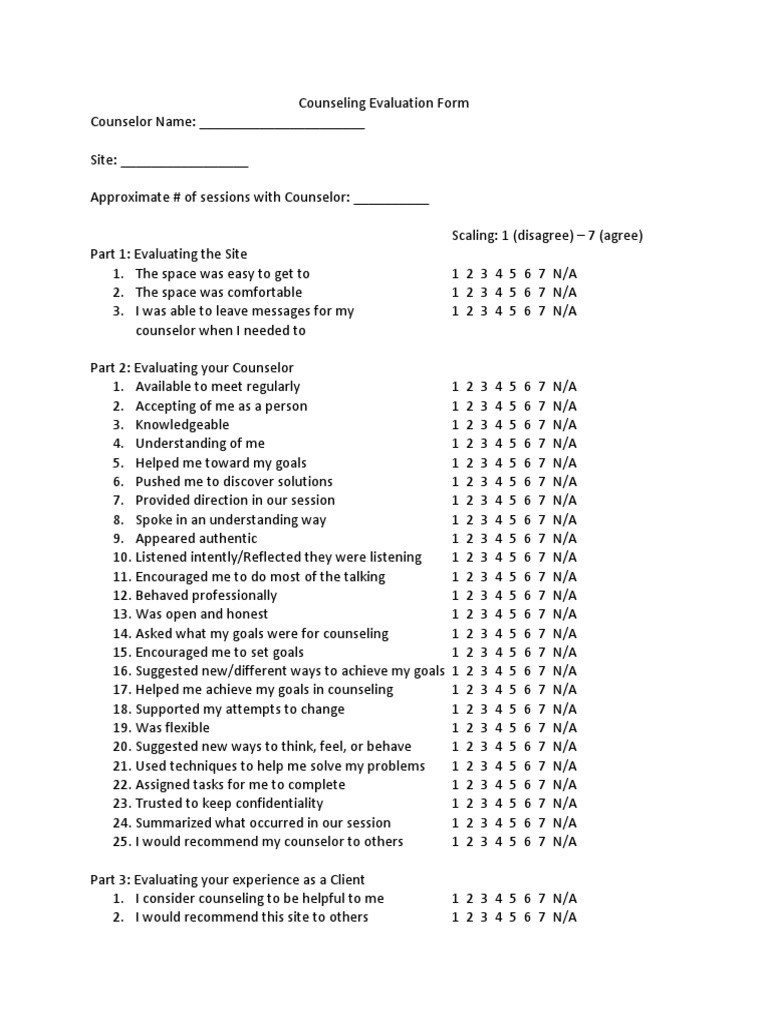 Counseling Evaluation Form | PDF | School Counselor | Psychology