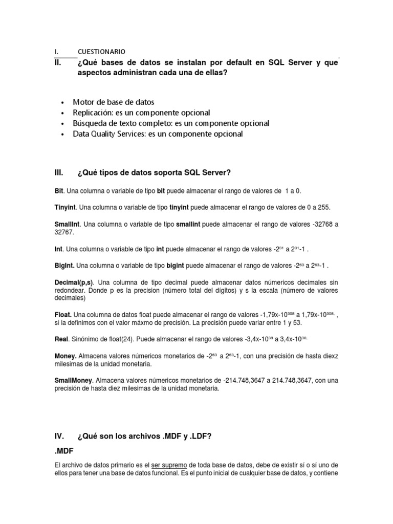 Los fundamentos de SQL Server: bases de datos predeterminadas, tipos de datos admitidos y ...