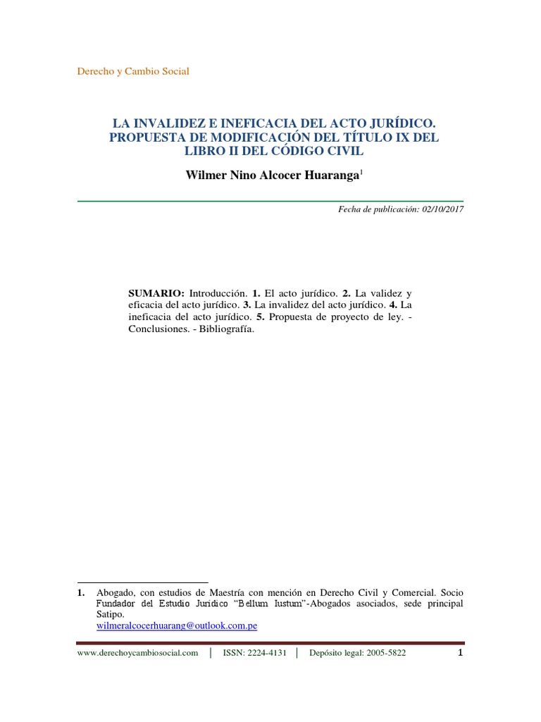 La Invalidez e Ineficacia Del Acto Juridico | PDF | Nulo (ley) | Estatuto