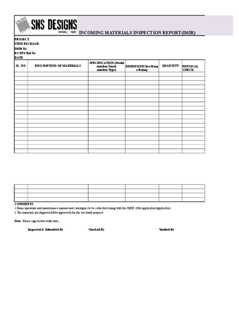 Incoming Materials Inspection Report (Imir) | PDF