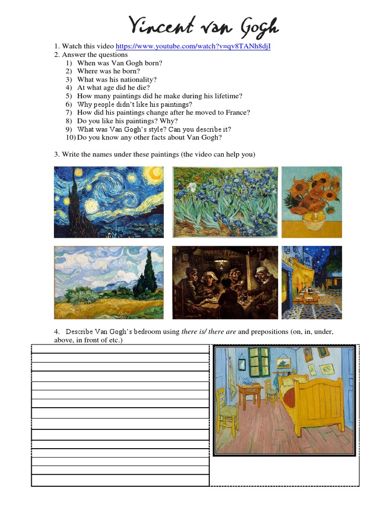 Van Gogh Biography and Art Worksheet | PDF