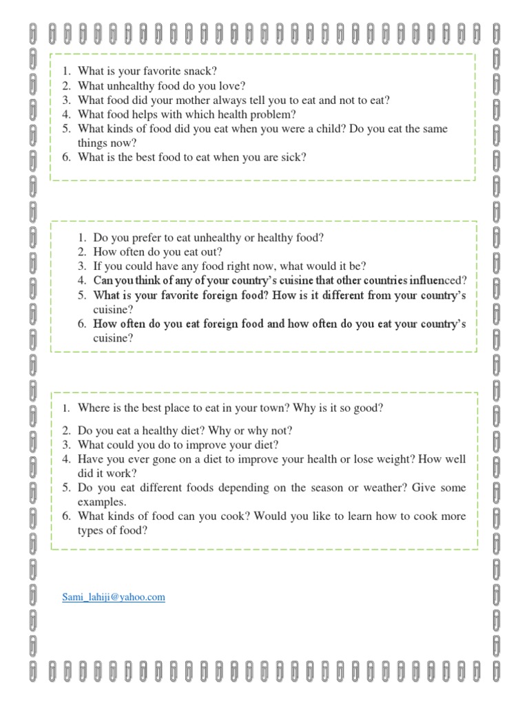 Food Speaking PDF | Download Free PDF | Convenience Food | Meal