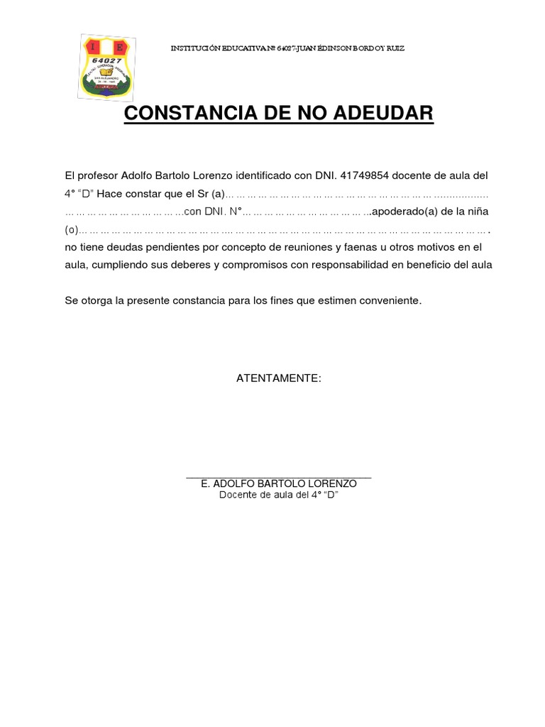 Constancia de No Adeudar | PDF