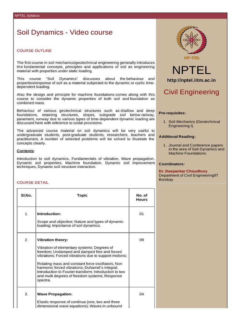 Soil Dynamics (Syllabus) PDF | PDF | Geotechnical Engineering | Waves