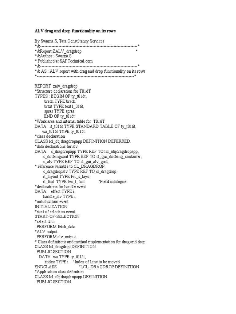 Alv Drag And Drop Functionality On Its Rows Pdf Class Computer Programming Programming