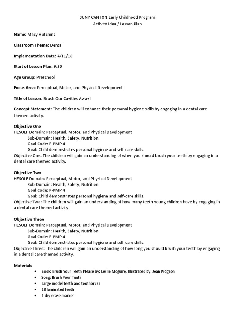 Dental Lesson Plan | PDF | Oral Hygiene | Toothbrush