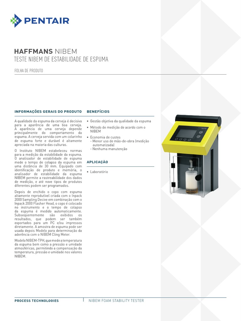 Foam-Stability-Tester Nibem Haffmans Leaflet PT | Cerveja | Qualidade ...