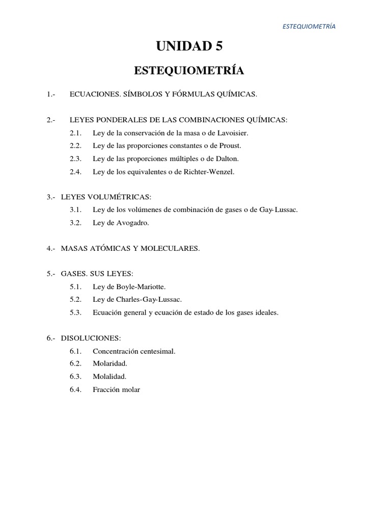 Estequiometria Unidad 5 Alumnos Pdf Gases Mole Unidad