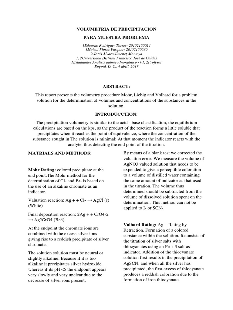 Precipitation Volumetry Guide | PDF | Precipitation (Chemistry) | Titration