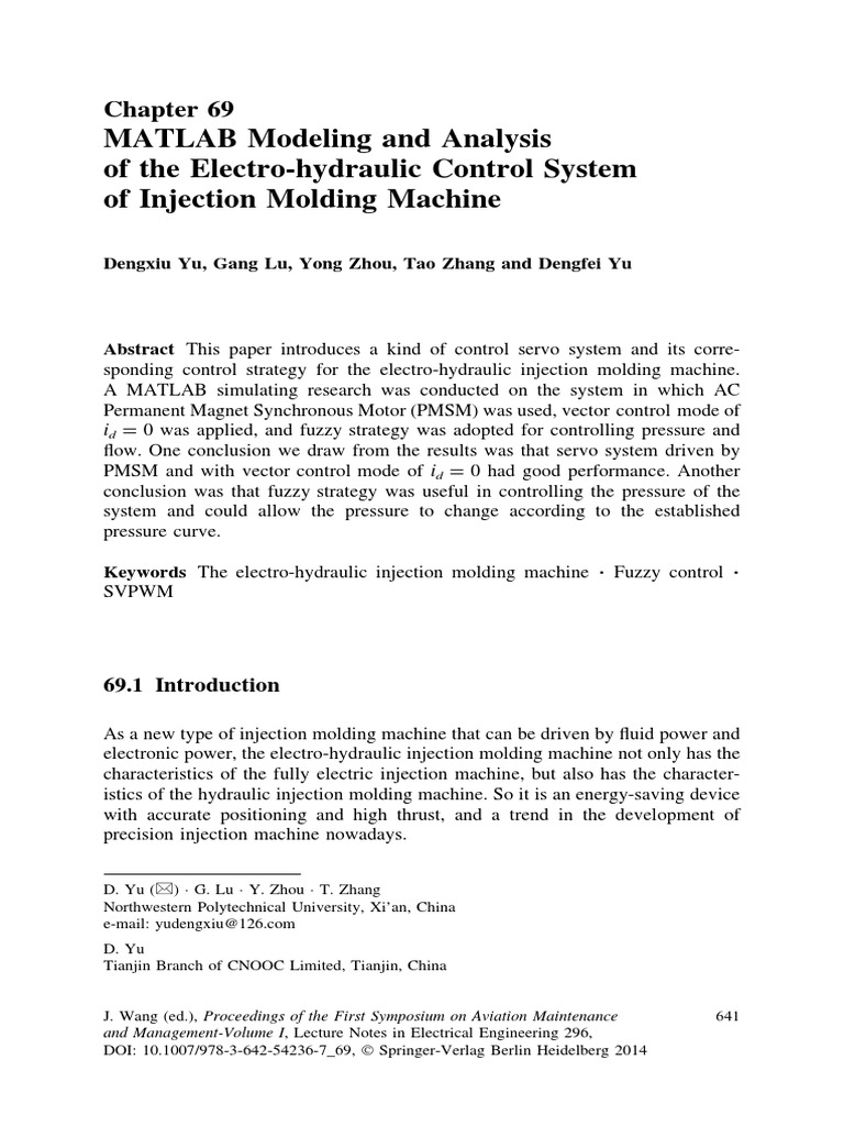 MATLAB Modeling and Analysis of The Electro-Hydraulic Control System of ...