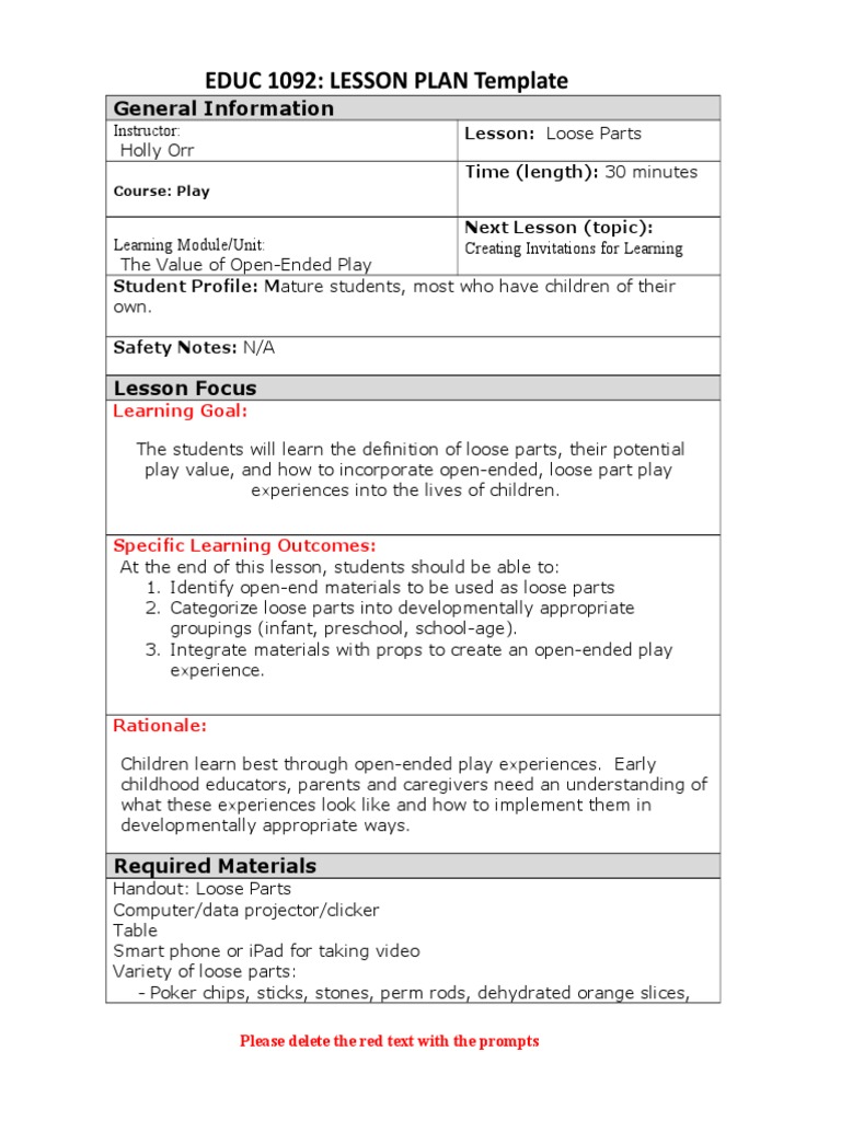 Loose Parts Play Lesson Plan | PDF | Epistemology | Learning