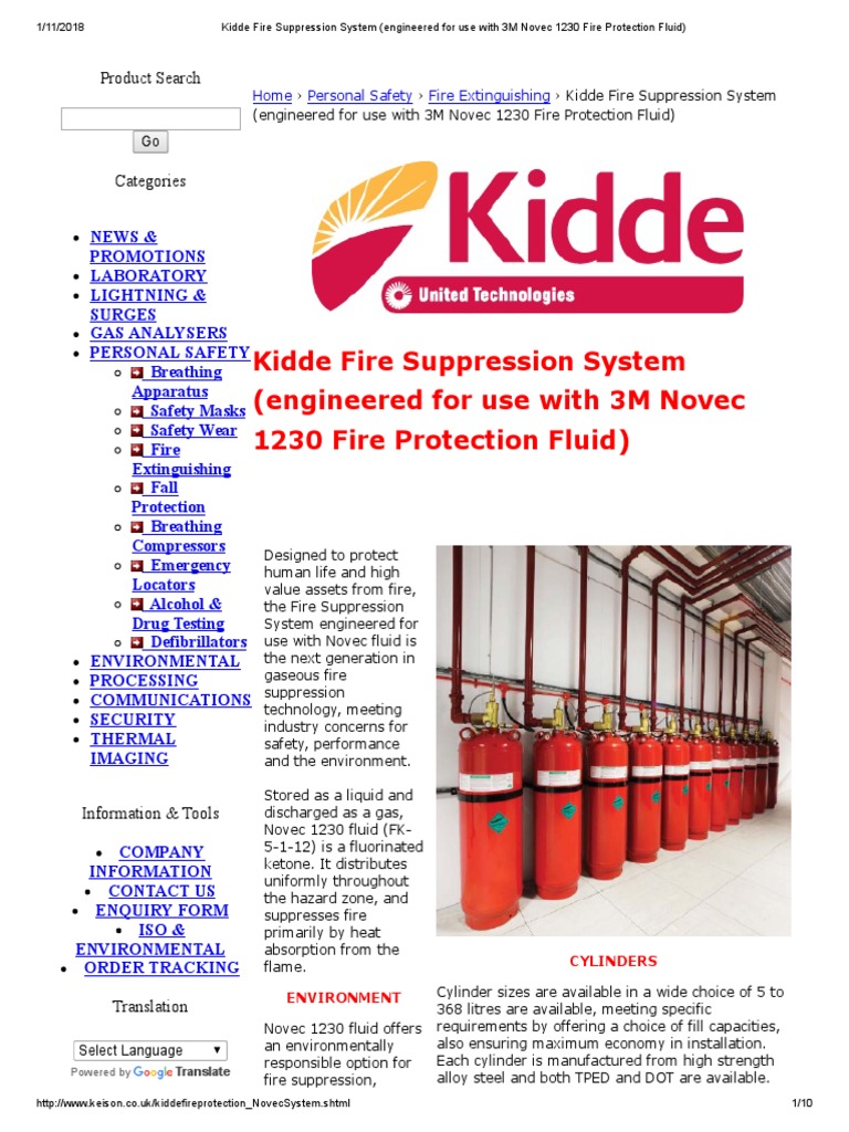 Kidde Fire Suppression System (Engineered For Use With 3M Novec 1230 ...