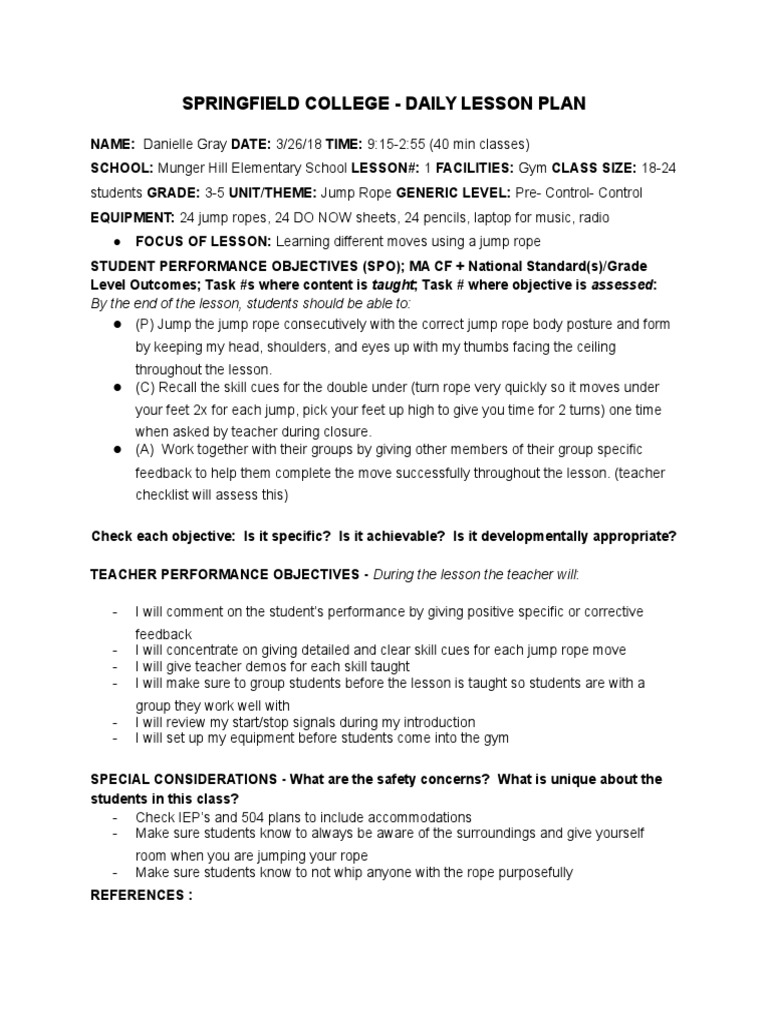 Jump Rope Day One Grades 3-5 | PDF | Physical Education | Lesson Plan