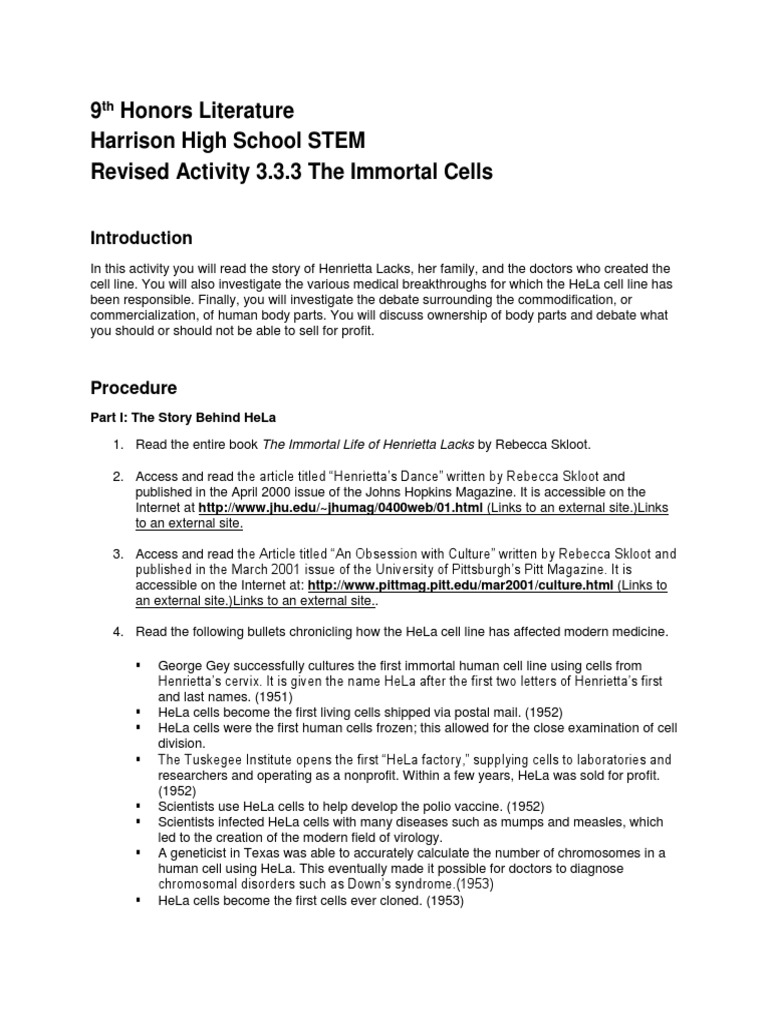 Henrietta Lacks Project | PDF | He La | Cancer