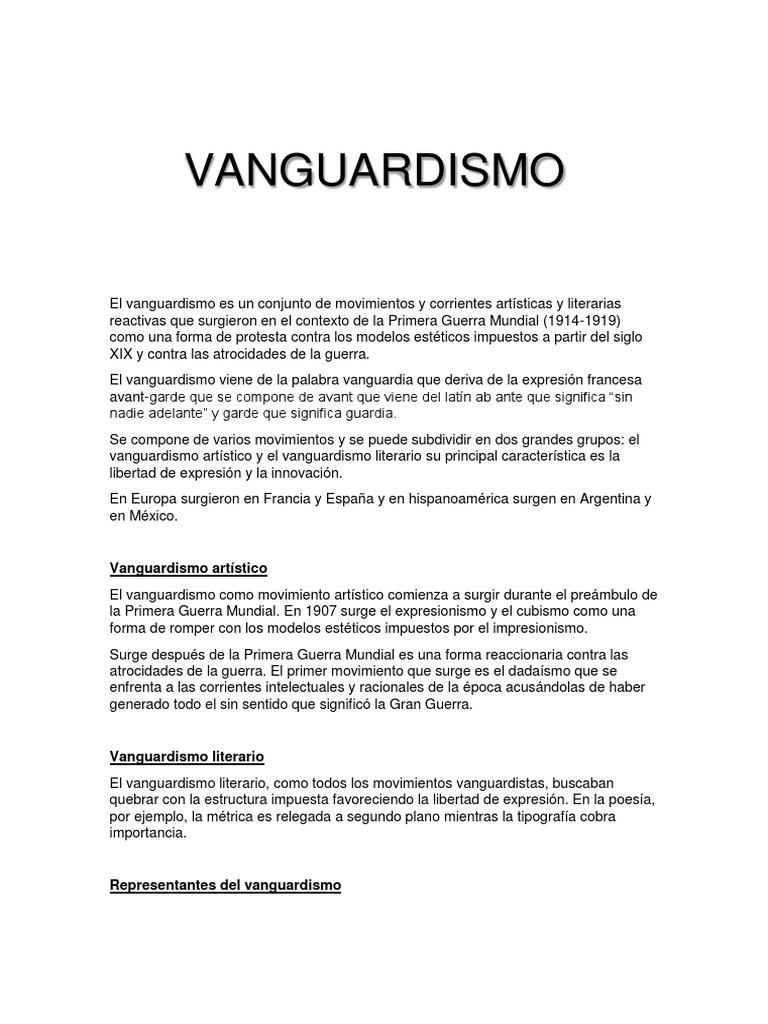 El Vanguardismo Es Un Conjunto de Movimientos y Corrientes Artísticas y ...