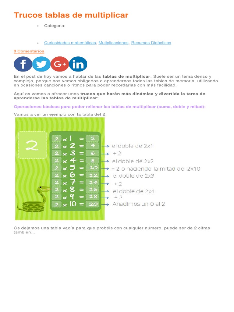 Trucos Tablas de Multiplicar Genialllll | PDF