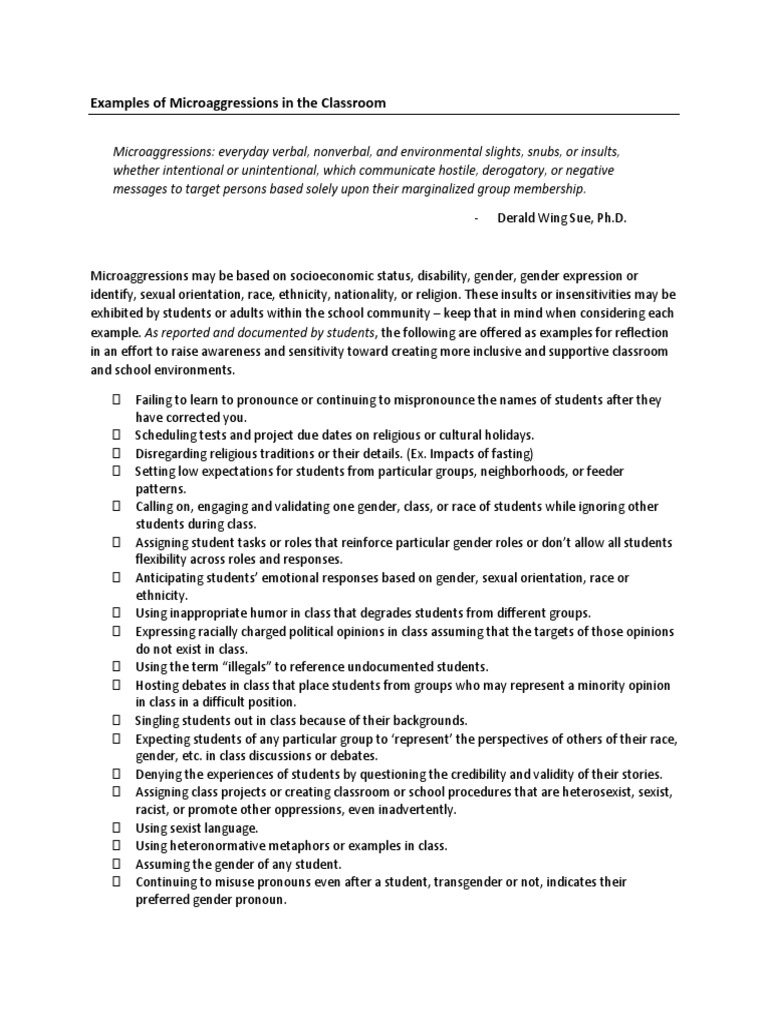Microaggressions in The Classroom | PDF | Gender | Gender Studies
