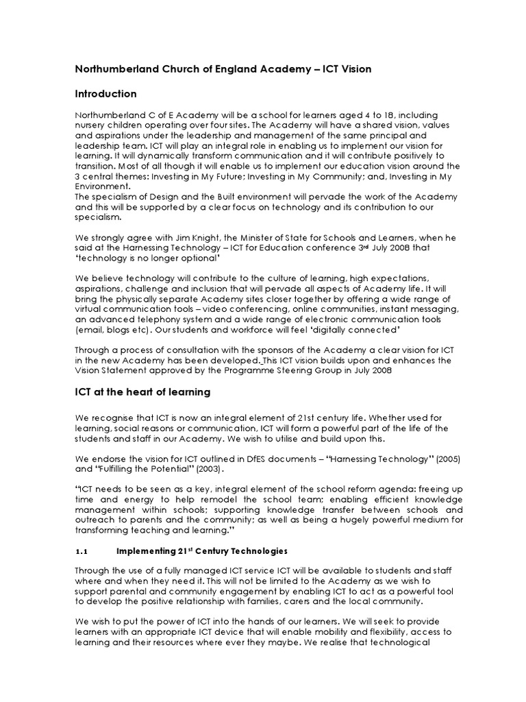 Northumberland Ict Vision Final | PDF | Educational Technology | Learning