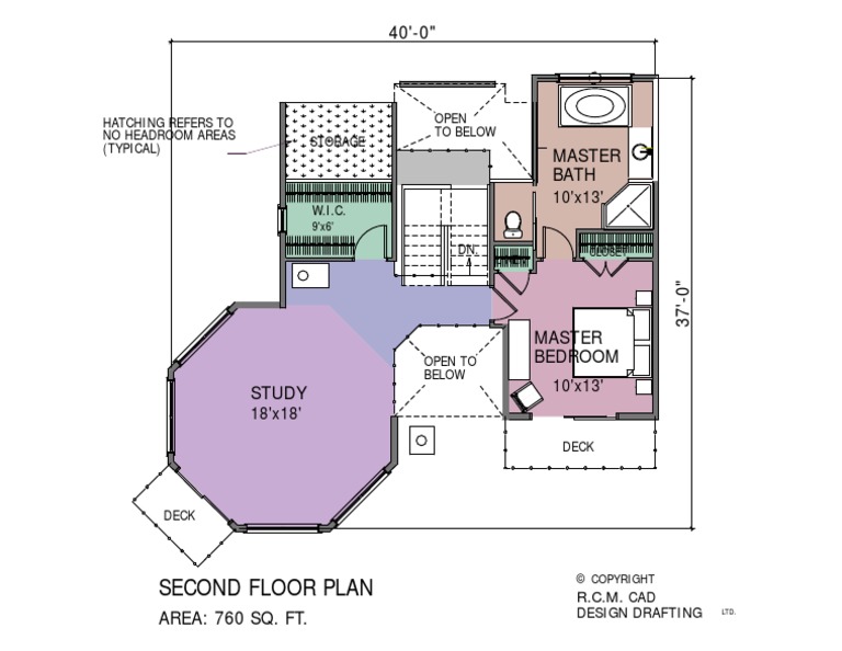 Second Floor Plan: Hatching Refers To No Headroom Areas (Typical ...