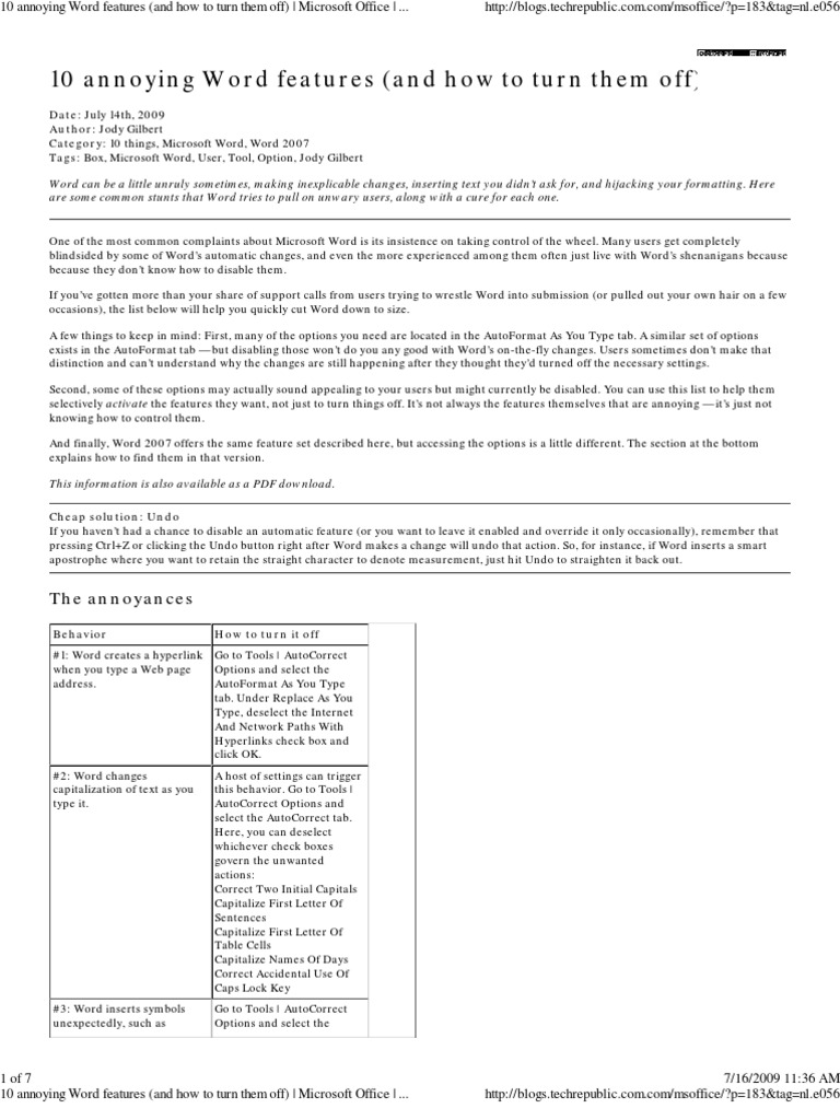 10 Annoying Word Features (.. | PDF | Microsoft Word | Menu (Computing)