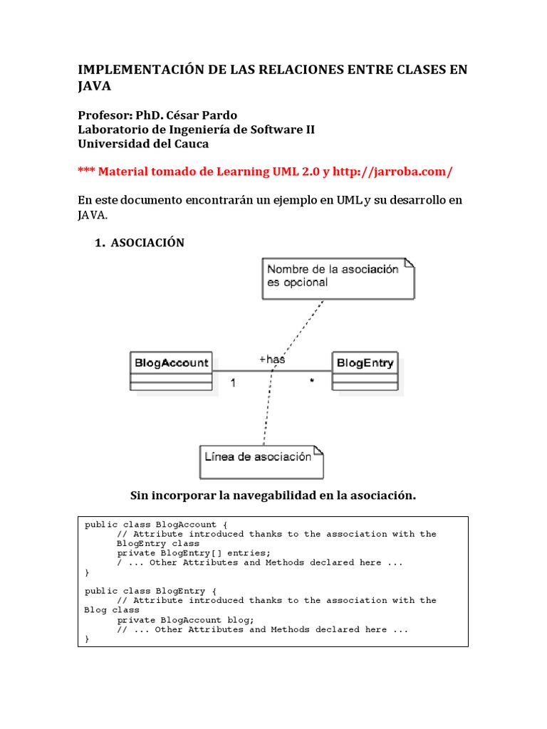 Relaciones de Clases en Java | PDF | Java (lenguaje de programación ...