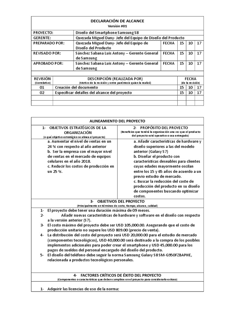 4. Modelo Declaracion Alcance Version | Caso de uso | Calidad (comercial)