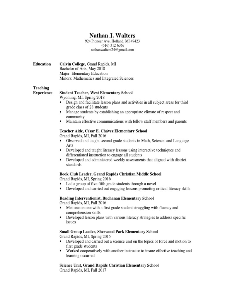 Nathan Walters Resume | PDF | Schools | Teachers