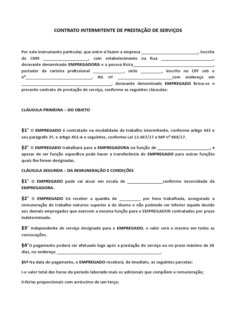 Modelo de Contrato Intermitente | PDF | Salário | Trabalho