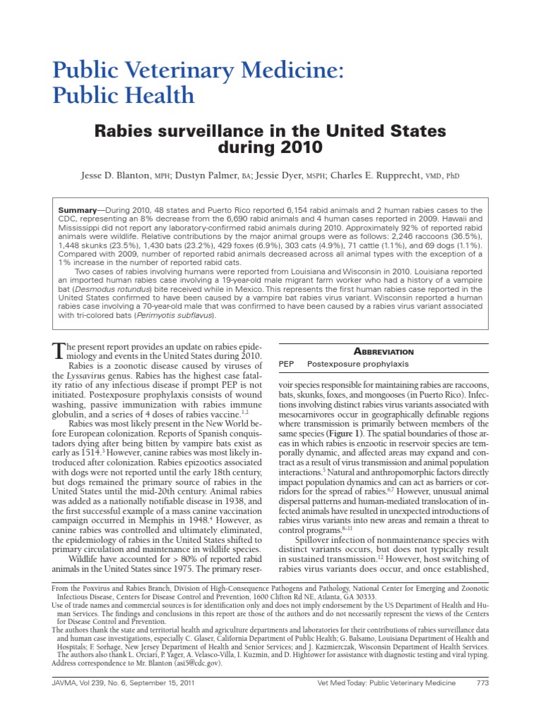 Public Veterinary Medicine: Public Health: Rabies Surveillance in The ...