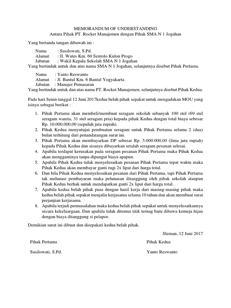 Contoh Surat MOU | PDF