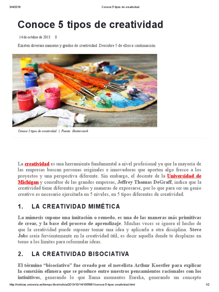 Conoce 5 Tipos de Creatividad | PDF | Creatividad | Epistemología