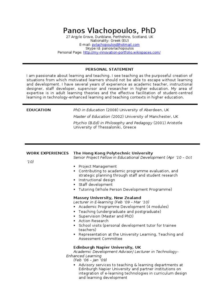 Panos Vlachopoulos CV | PDF | Educational Technology | Tutor