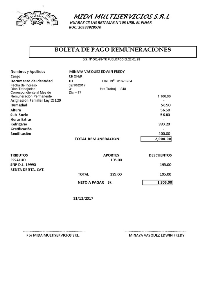 Boleta de Pago Remuneraciones | PDF