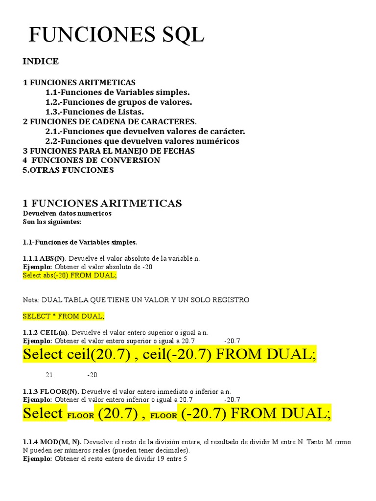 Tema 5 Tipos de Funciones - SQL - 2017 S | PDF | Cadena (informática) | División (Matemáticas)