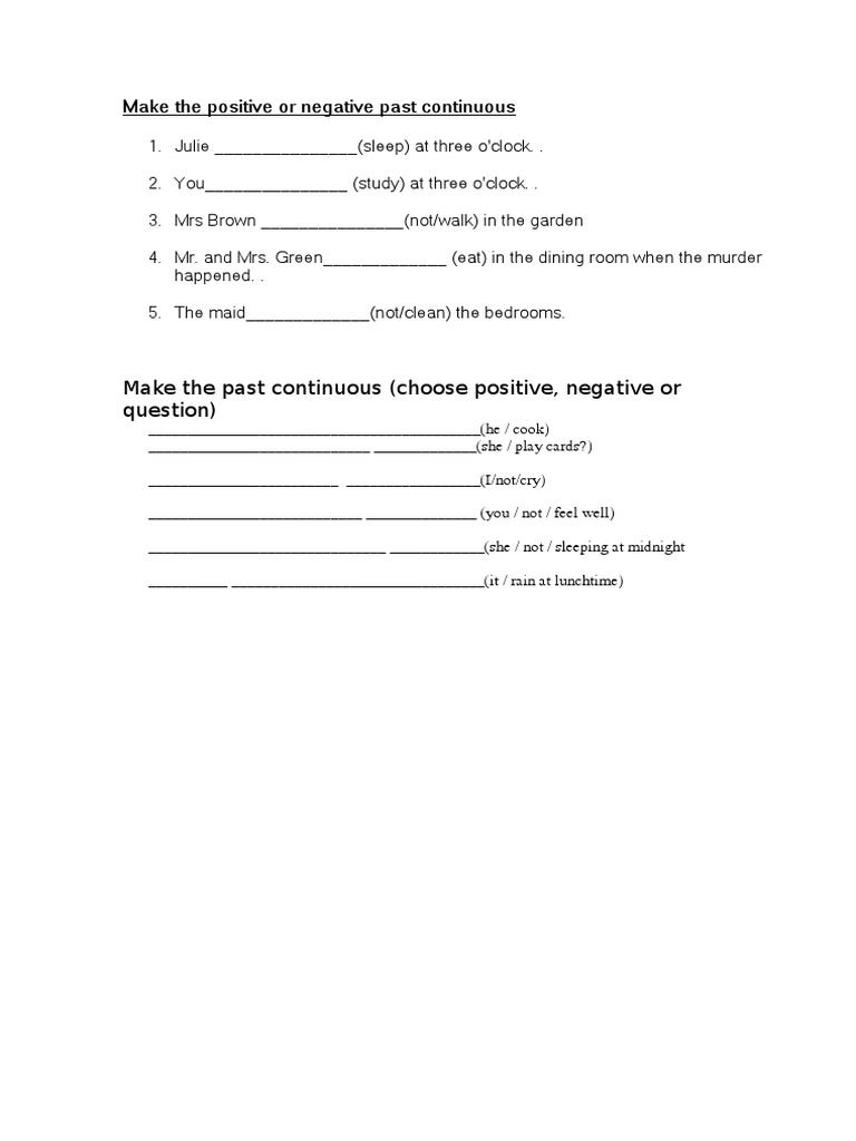 Make The Positive or Negative Past Continuous | PDF | Self-Improvement