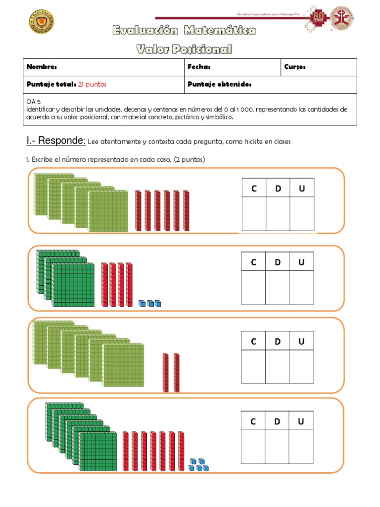 Prueba De Valor Posicional Hojas De Trabajo De Valor Posicional: