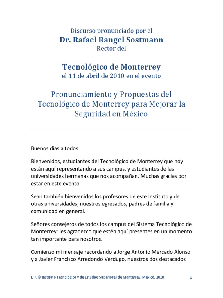 TEC de Monterrey. Discurso Rector | PDF | México | Desigualdad social