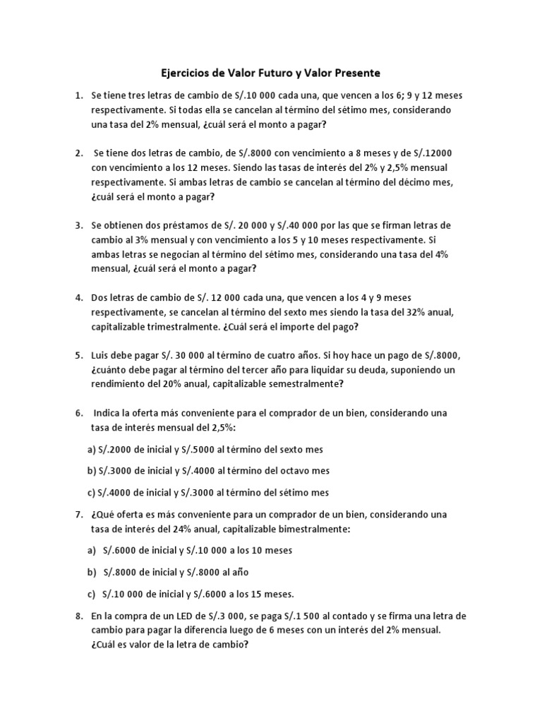 Ejercicios de Valor Futuro y Valor Presente | PDF | Pagaré | Economias