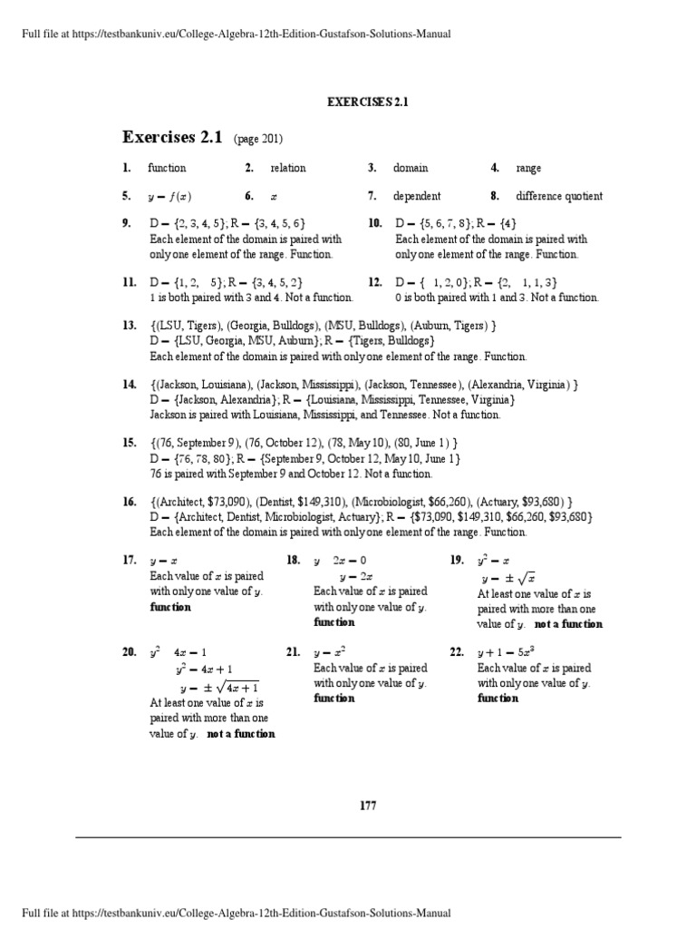 College Algebra 12th Edition Gustafson Solutions Manual PDF | PDF ...