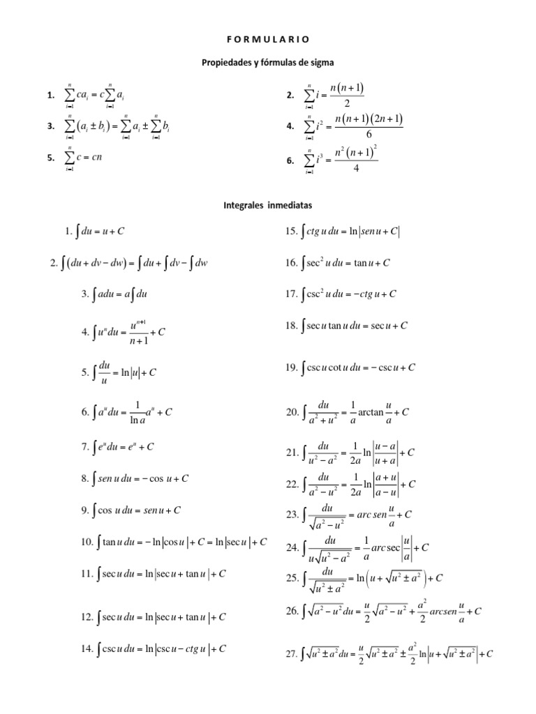 Formulario de Cálculo Integral-1 | PDF