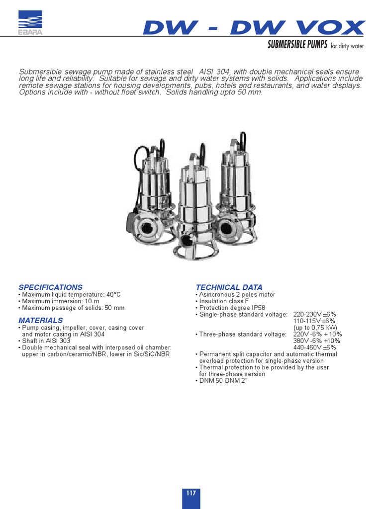 Curvas y Especificaciones Técnicas Ebara DW | Download Free PDF | Solid | Pump