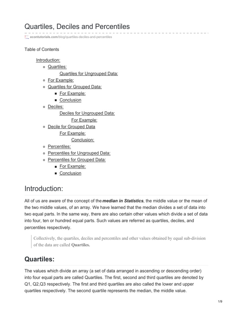 Quartiles Deciles and Percentiles | PDF | Percentile | Quartile