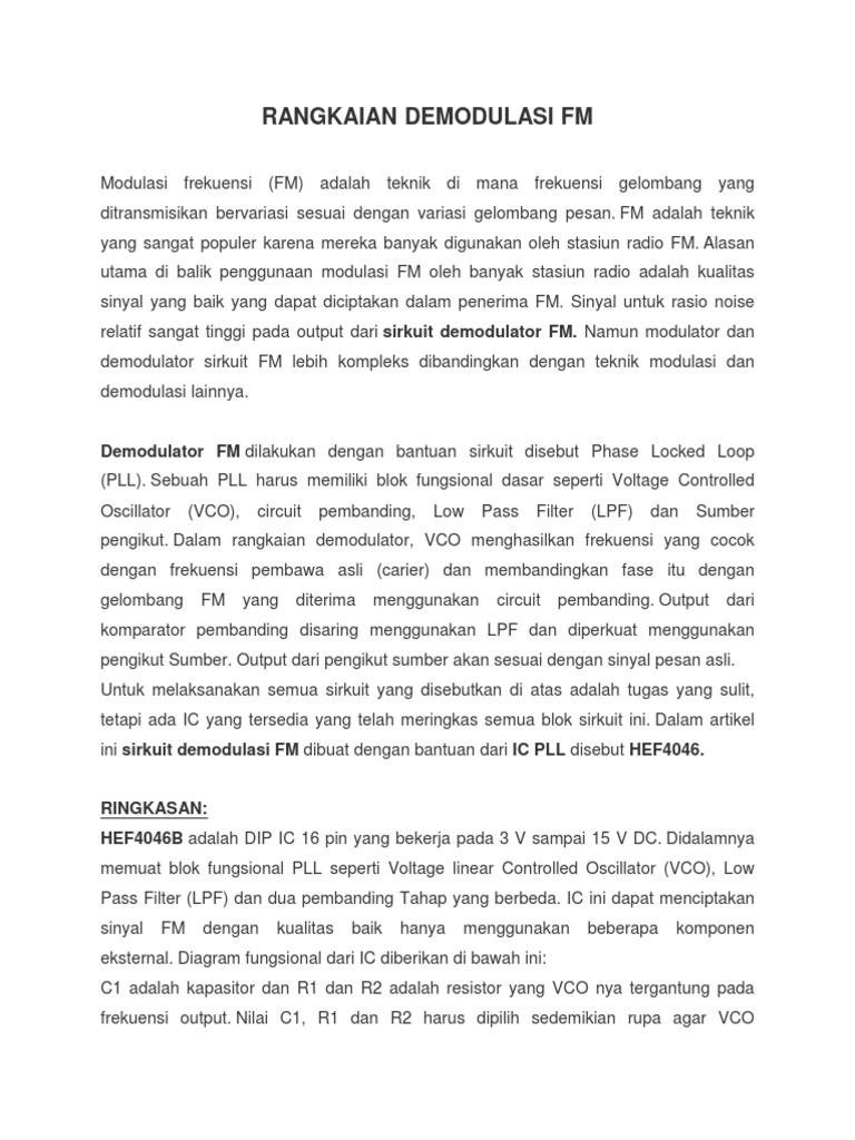 Rangkaian Demodulasi FM dengan PLL | PDF