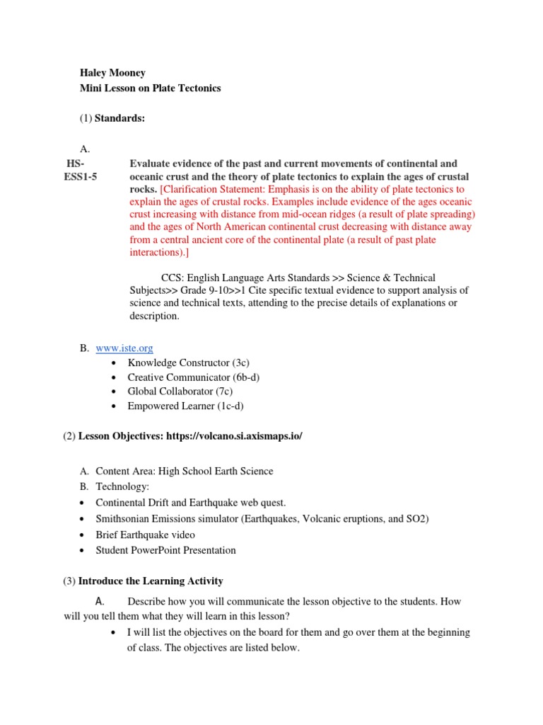 Haley Mooney Mini Lesson On Plate Tectonics | PDF | Plate Tectonics ...