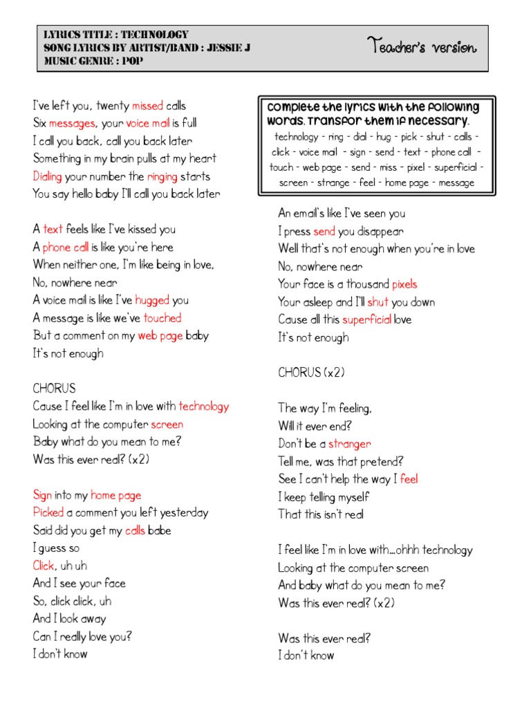 Technology (Song) | Download Free PDF | Voicemail | Leisure