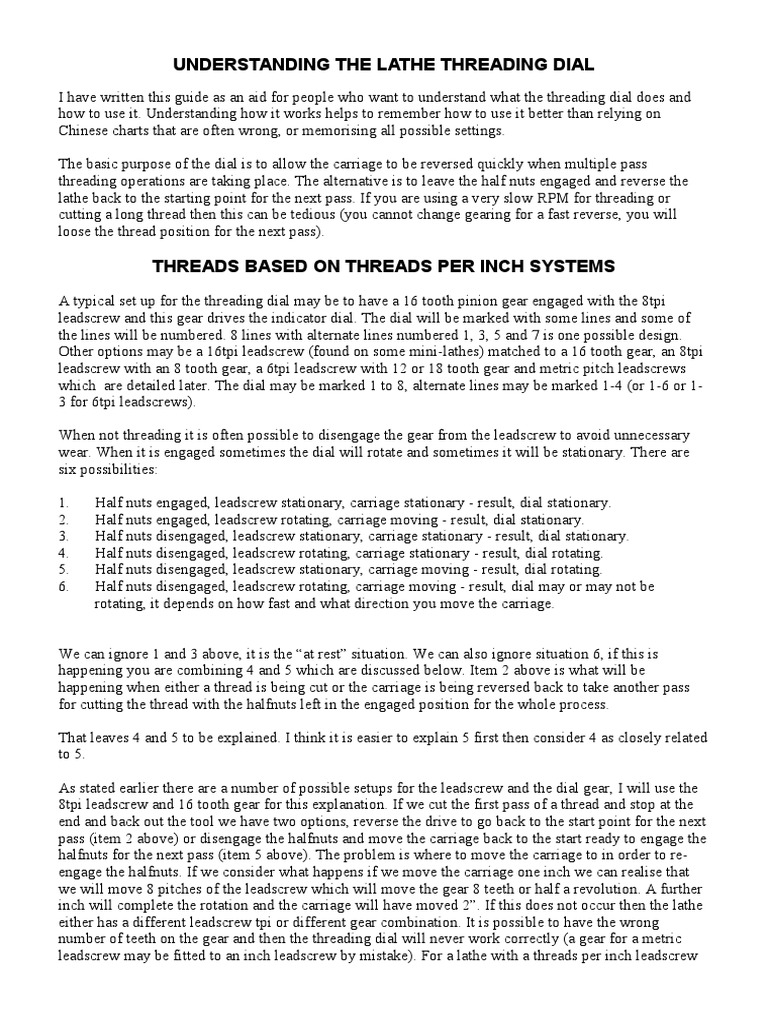 Understanding The Threading Dial | PDF | Gear | Metalworking