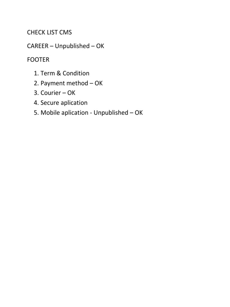 CMS Checklist for Career, Payment, Courier | PDF