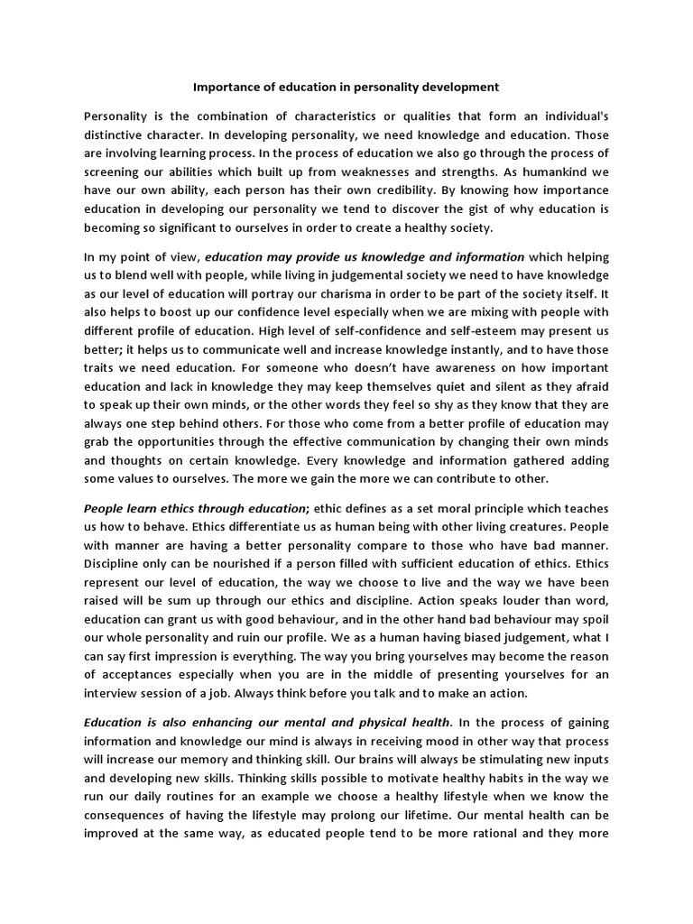 Importance of Education in Personality Development | PDF | Mind | Knowledge