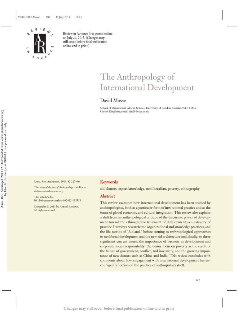 Mosse, David - The Anthropology of International Development | PDF ...
